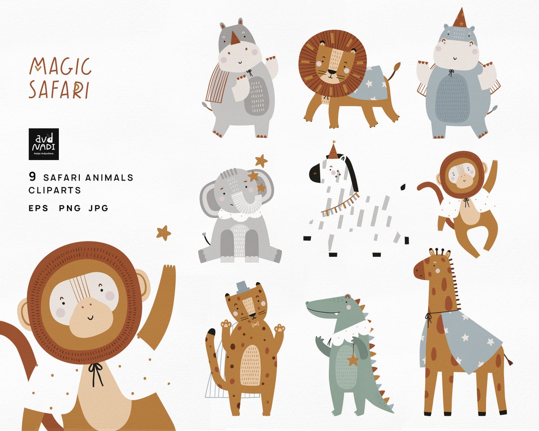 Magic Safari Animals Clipart, Baby Animal Png, Safari Nursery, Lion ...