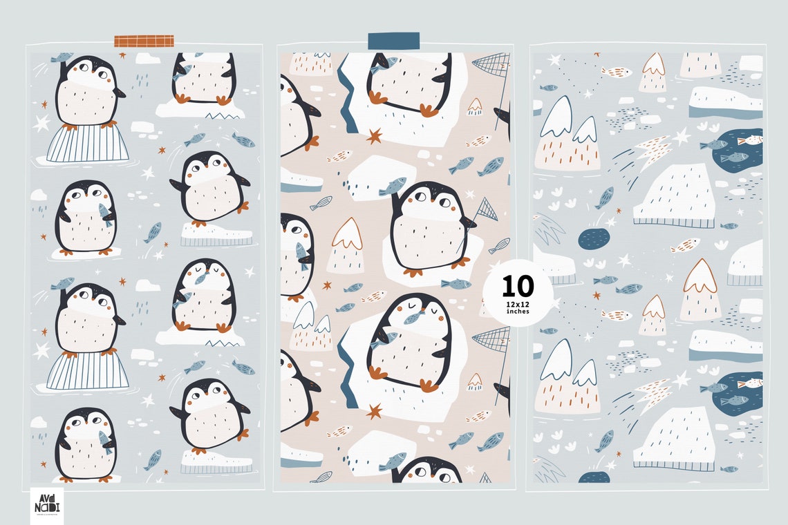 Arctic Penguin Clipart Set Penguin Digital Paper Winter | Etsy