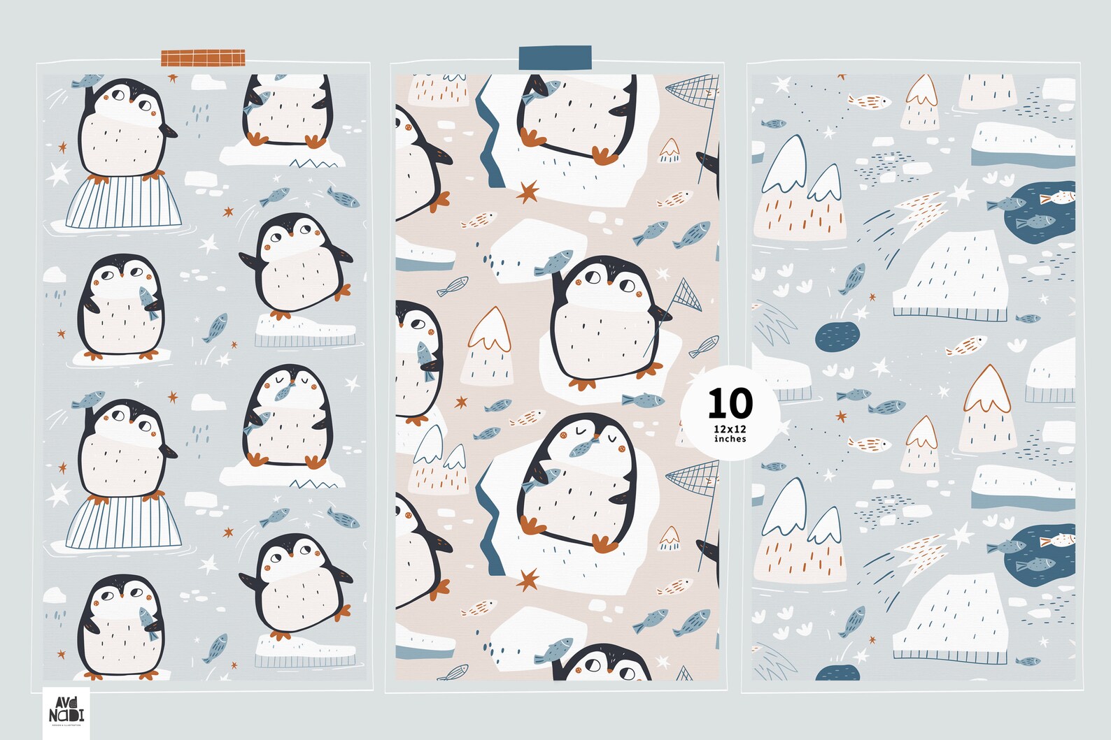 Arctic Penguin Clipart Set, Penguin Digital Paper, Winter Penguin ...