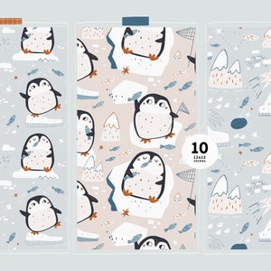 Arctic Penguin Clipart Set, Penguin Digital Paper, Winter Penguin ...