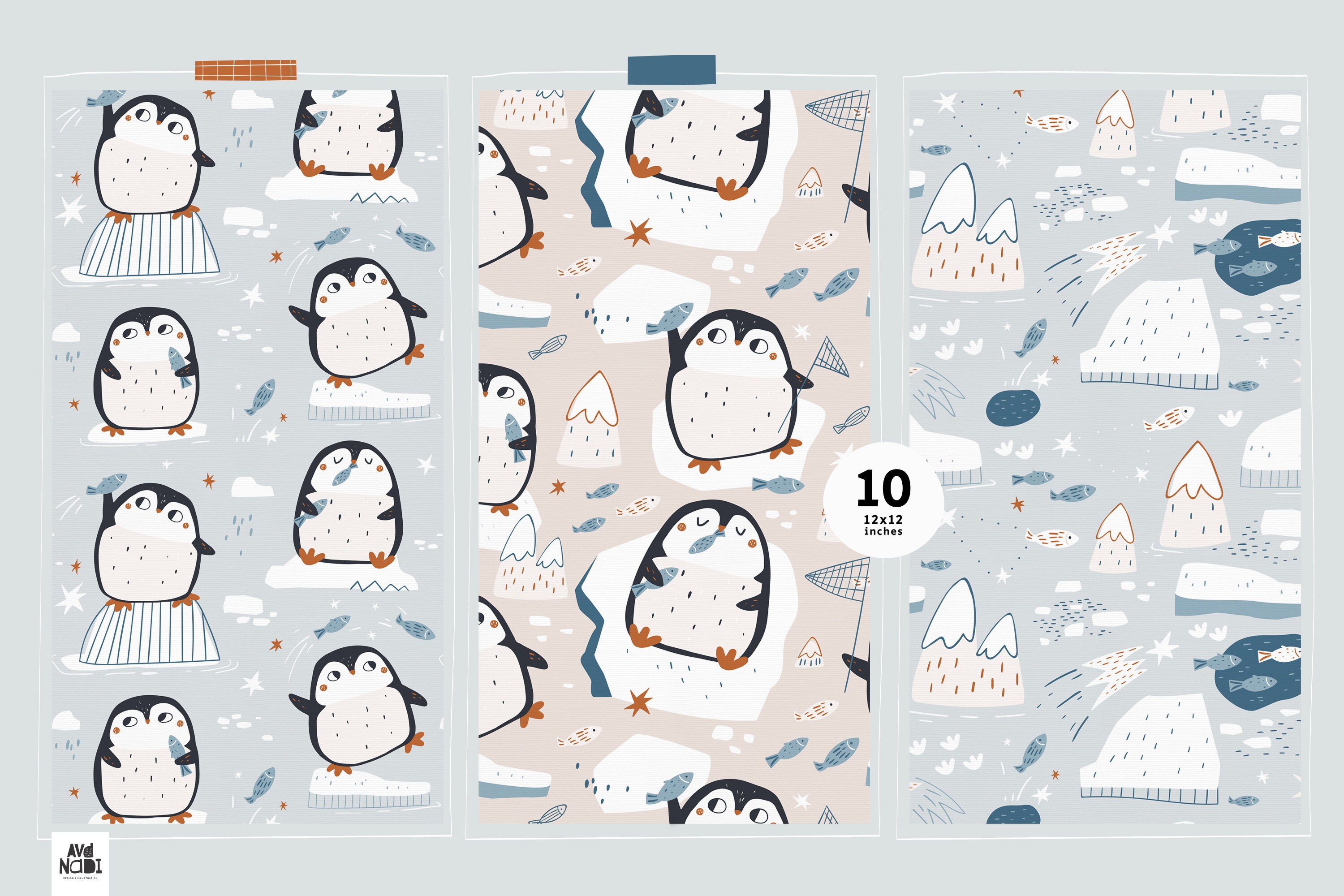 Arctic Penguin Clipart Set, Penguin Digital Paper, Winter Penguin ...