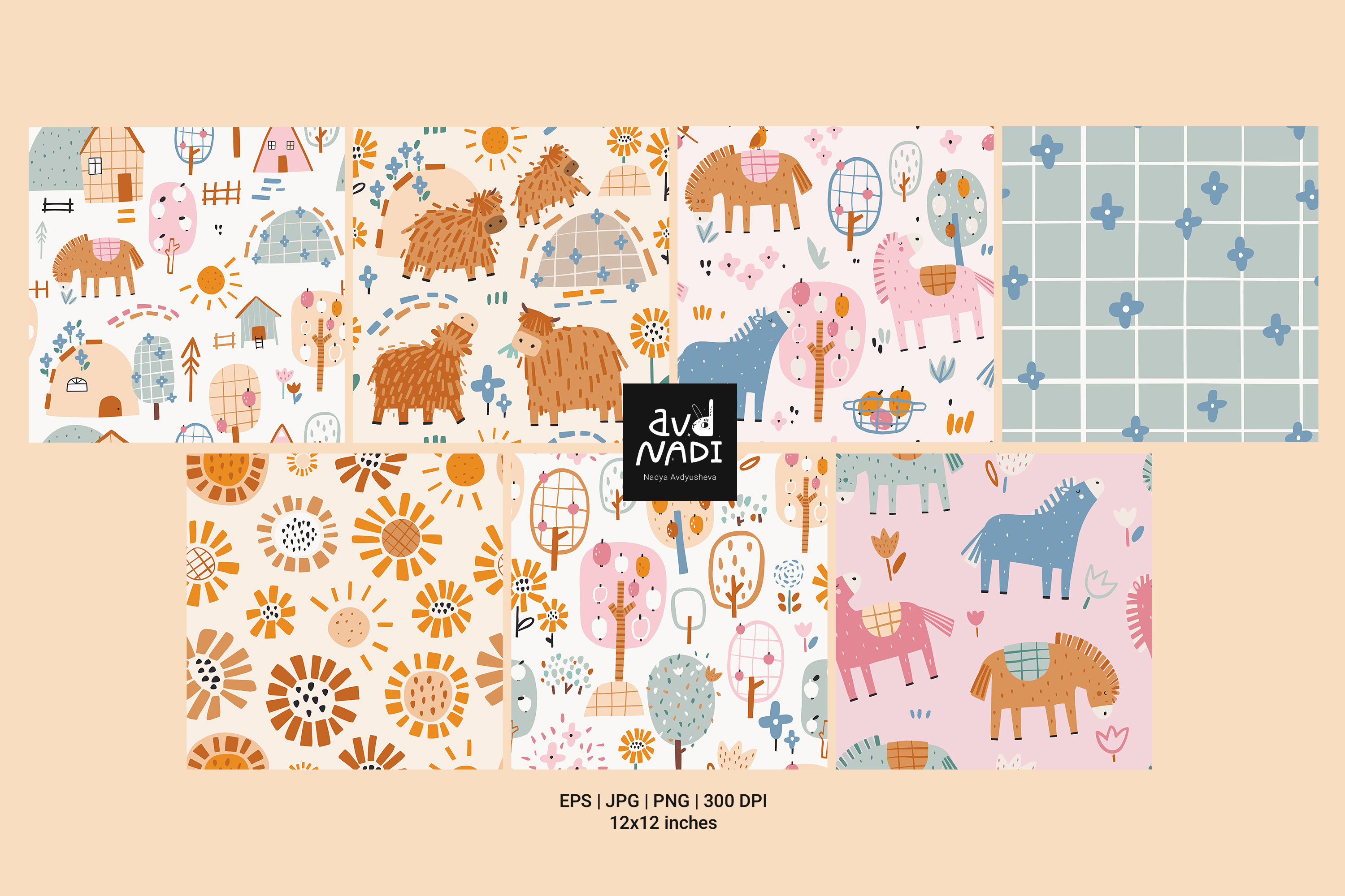 On the Farm Digital Paper Horse Digital Paper Farm Animal - Etsy