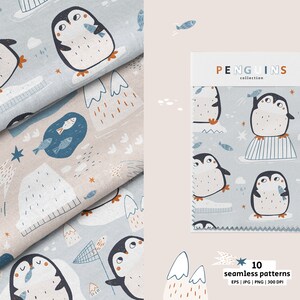 Arctic Penguin Clipart Set, Penguin Digital Paper, Winter Penguin ...