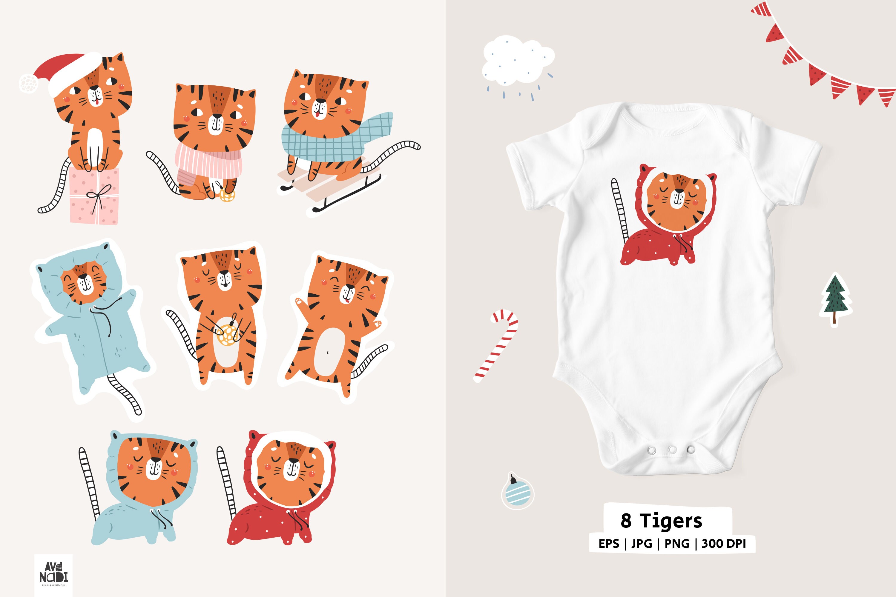 Tiger Clipart Set, Cute Animal Clipart, Tiger Png, New Year Clipart ...