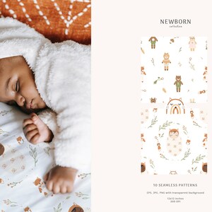 Newborn Digital Paper Pack, Baby Seamless Pattern, Floral Digital Paper ...