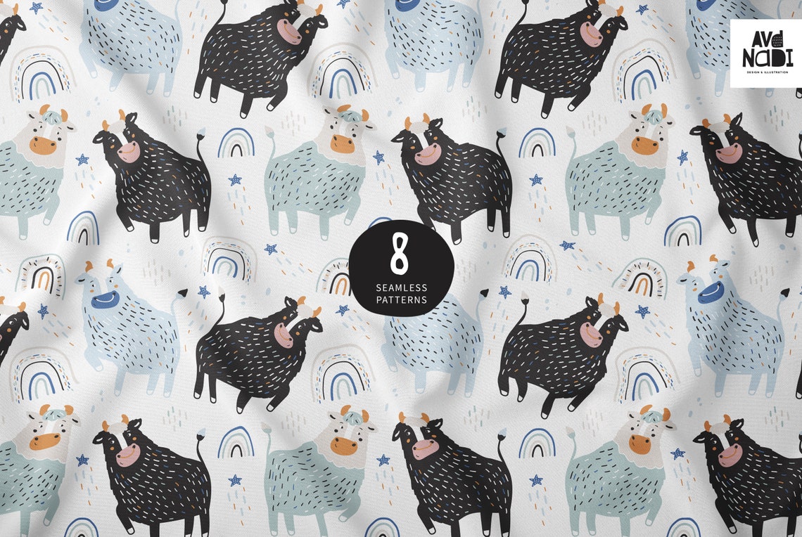 Funny Cow Seamless Pattern, Winter Digital Paper, Farm Animal Digital ...