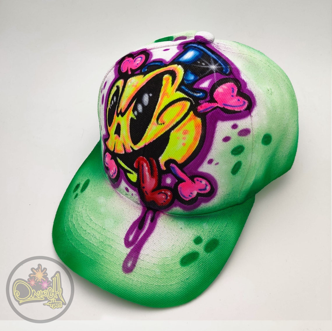 Incredible Hand Painted Comic Skull Hat in Neon Colors | Etsy
