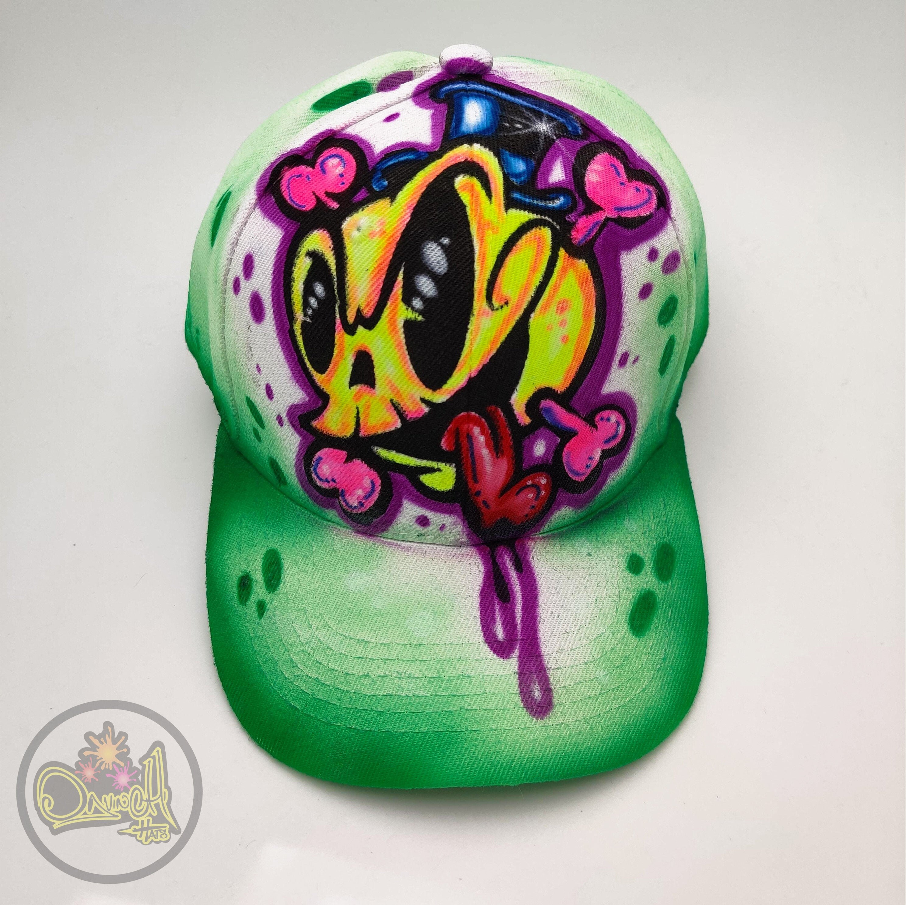 Incredible Hand Painted Comic Skull Hat in Neon Colors - Etsy