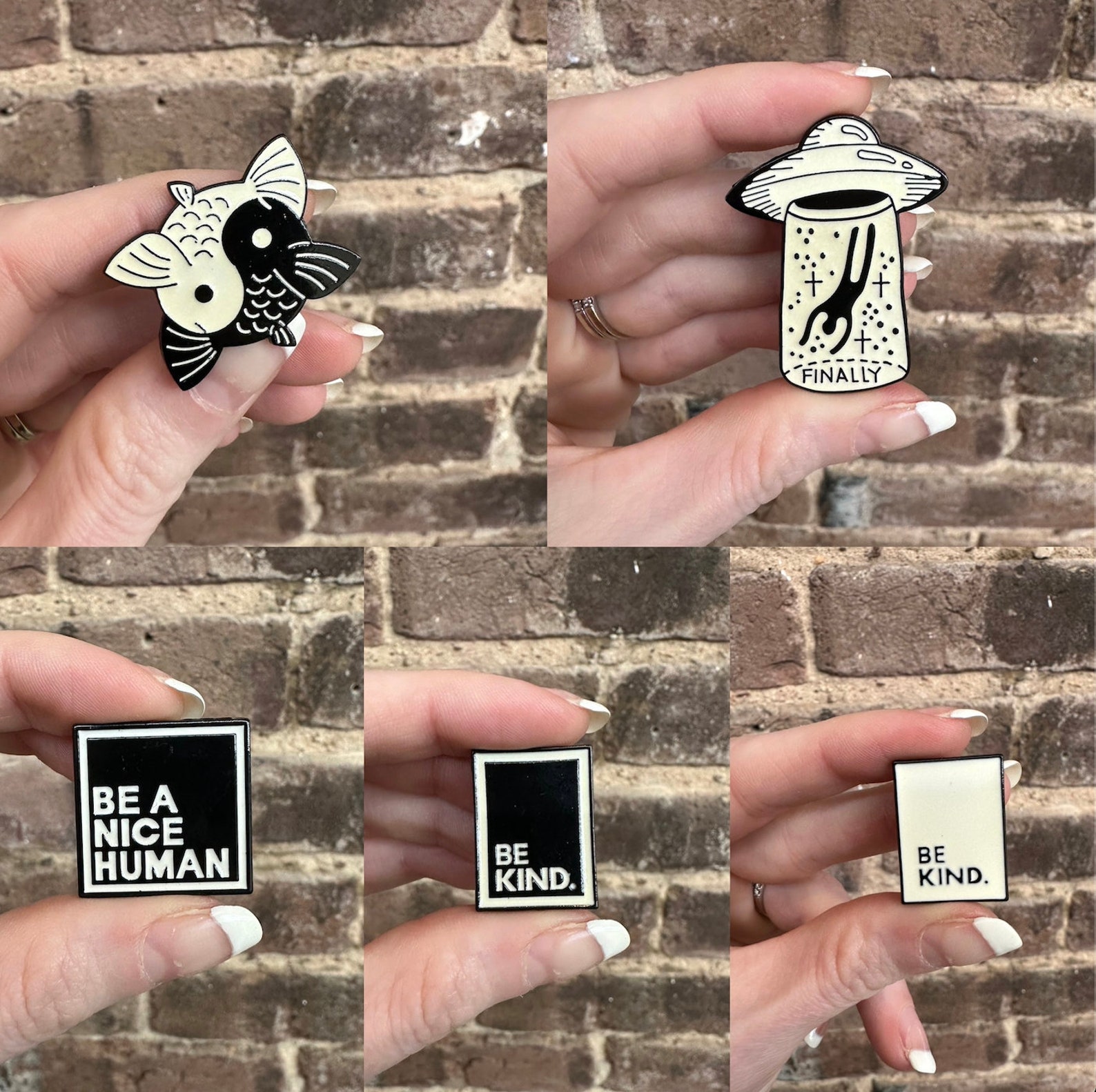 Black and White Enamel Pins - Etsy