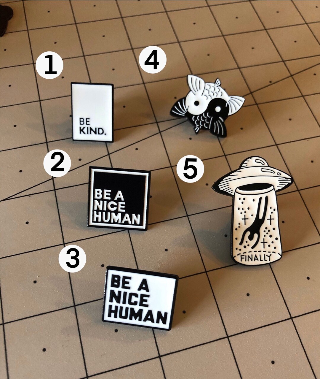 Black and White Enamel Pins - Etsy