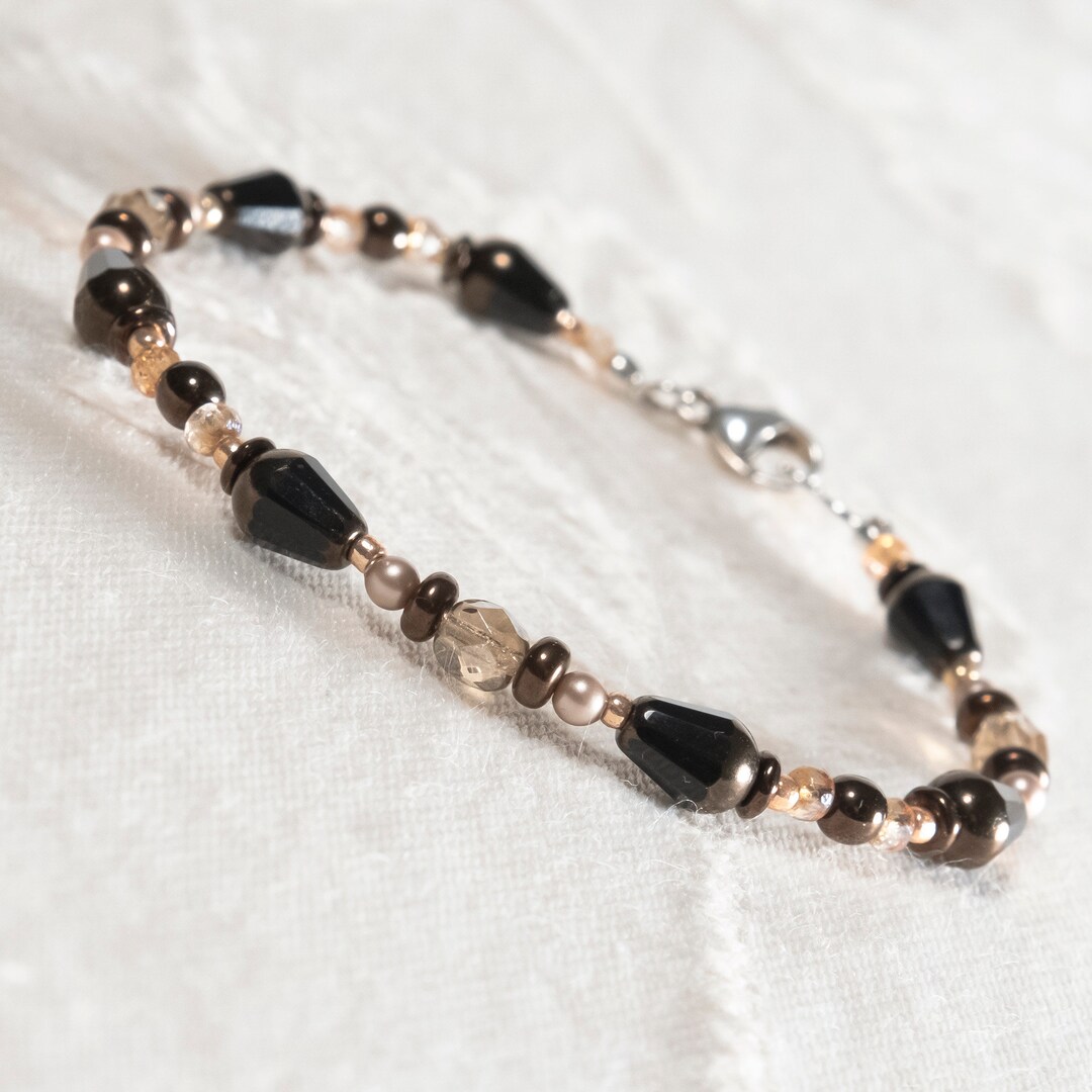 Night at the Opera Bracelet, Gold and Black Czech Glass and Swarovski ...
