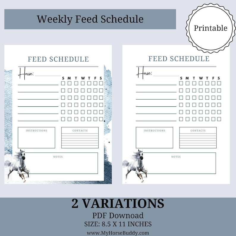 Horse Feeding Schedule Digital Download Simple Horse Feed Tracker ...