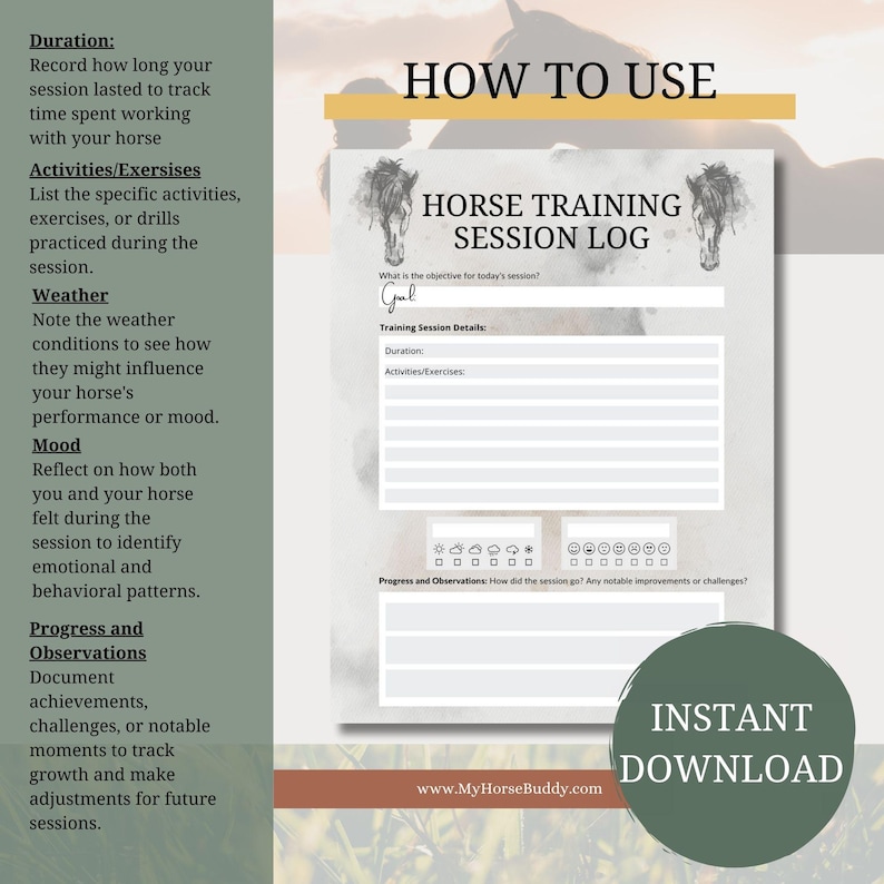 Horse Training Goals & Progress Tracker Printable Session Equestrian ...