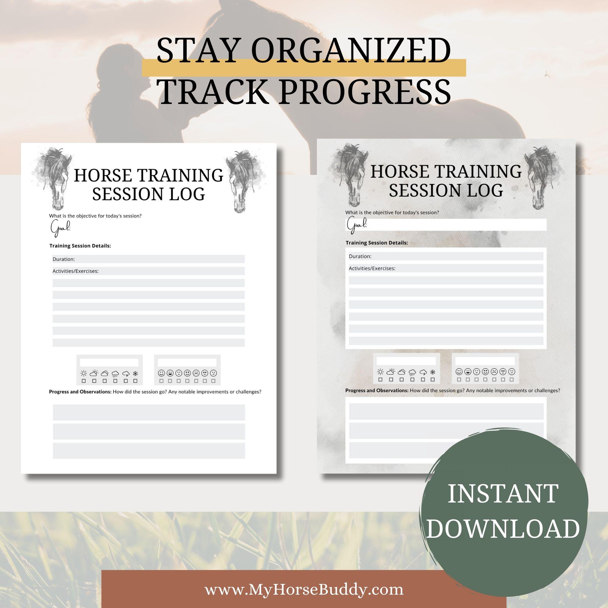 Horse Training Goals & Progress Tracker Printable Session Equestrian ...