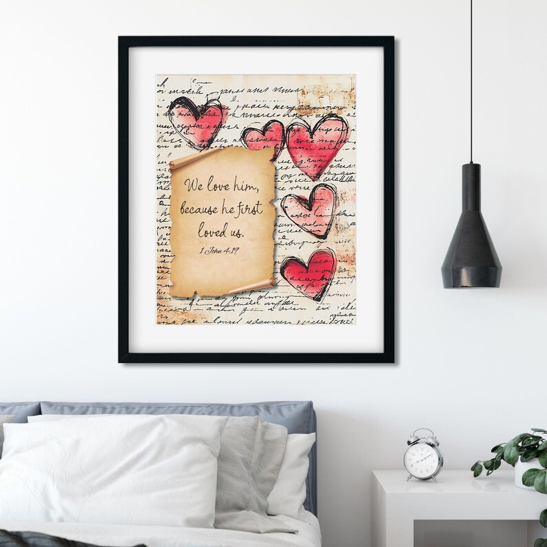 Valentine's Day Bible Verse Printable Wall Art John 4:19 Scripture Art ...