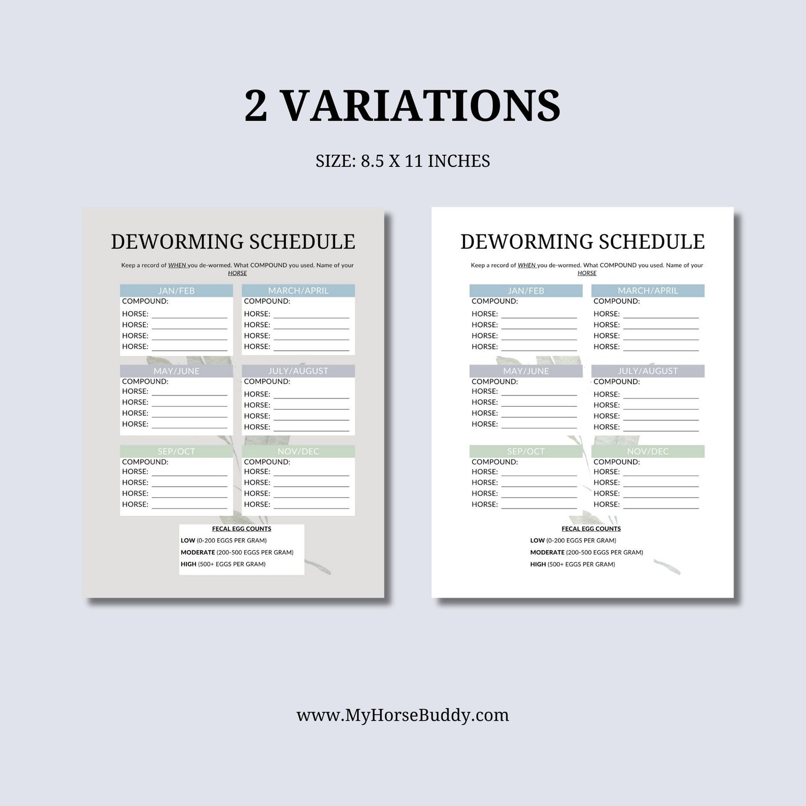 Horse Deworming Schedule Printable| Horse Deworming Schedule Digital ...