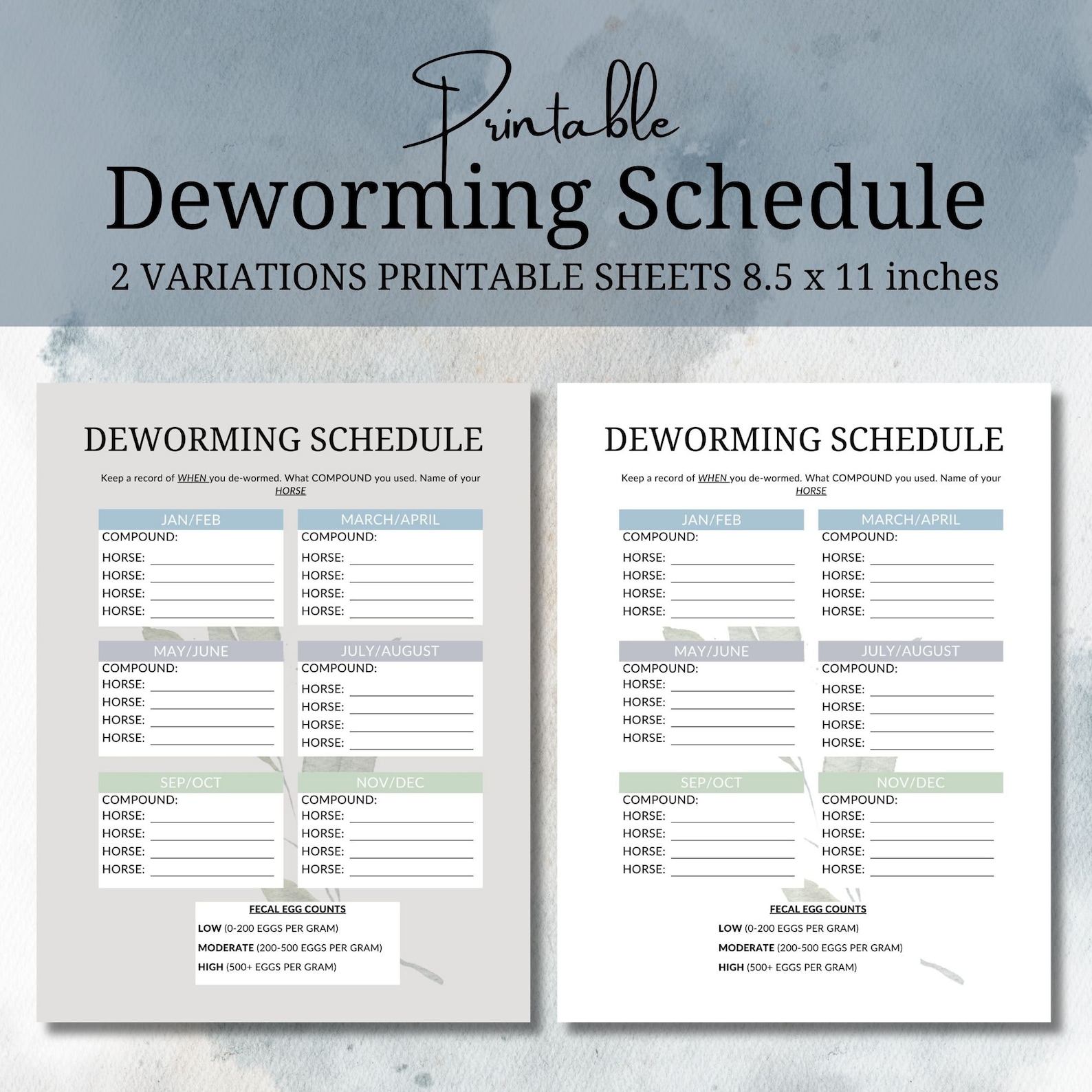 Horse Deworming Schedule Printable| Horse Deworming Schedule Digital ...