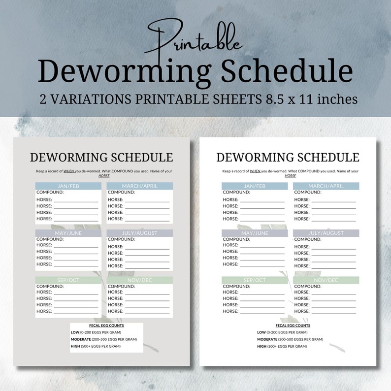 Horse Deworming Schedule Printable| Horse Deworming Schedule Digital ...