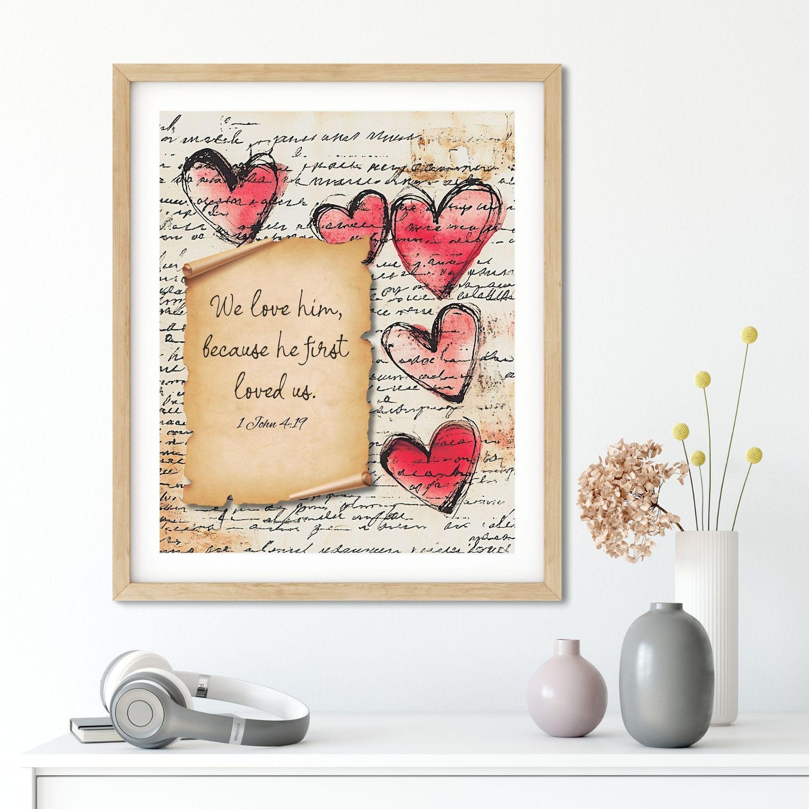 Valentine's Day Bible Verse Printable Wall Art John 4:19 Scripture Art ...