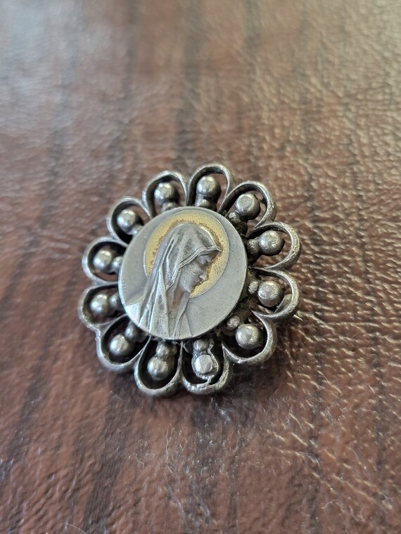 Vintage French Religious Brooch, Virgin Mary with Gol… - Gem