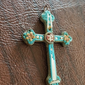 Beautiful Vintage Micro Mosaic Cross Pendant, Blue Glass Mosaic, Greek ...