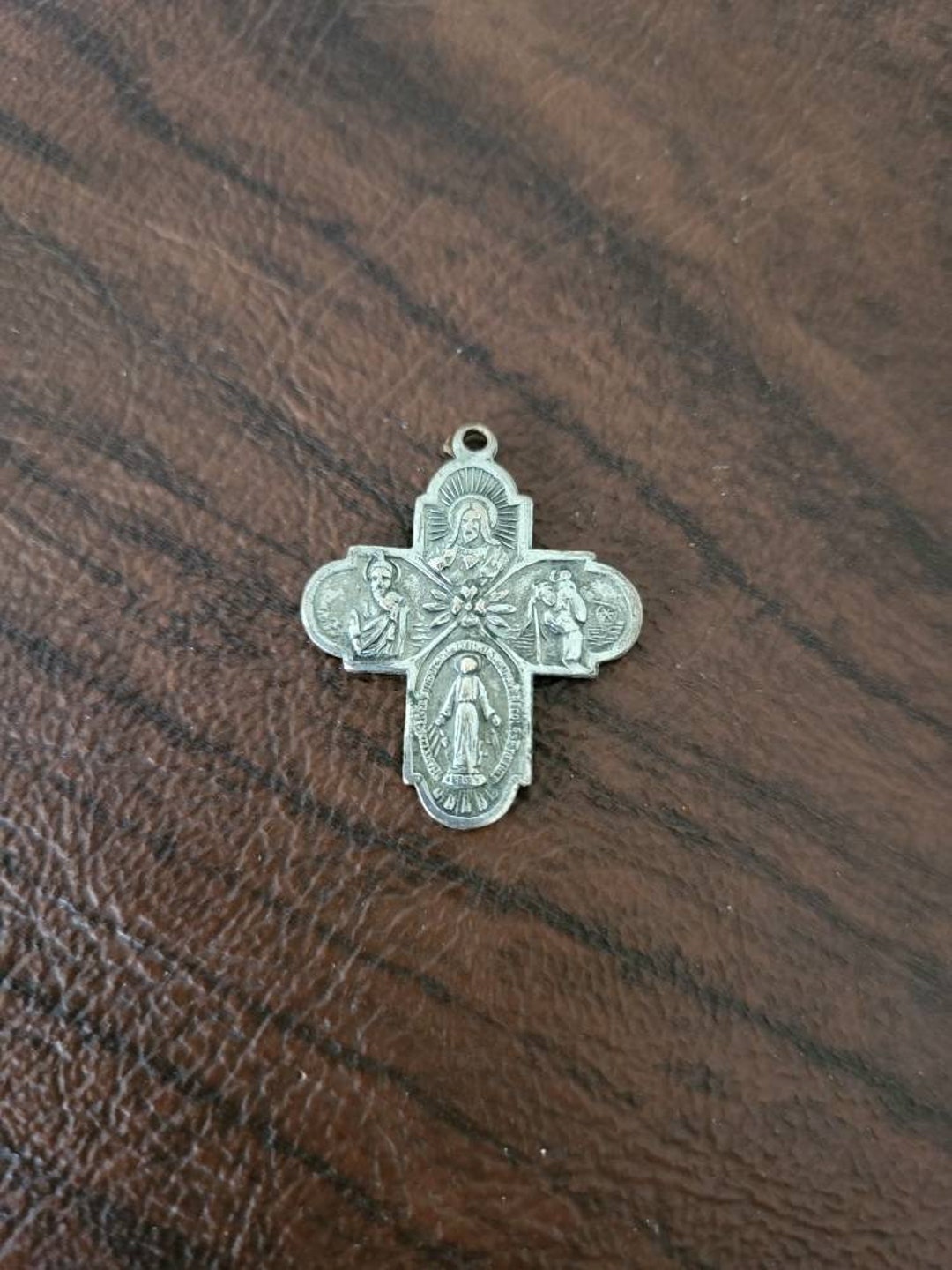 Vintage Silver-plated 4 Way Cross Medal, 4 Way Cross Witha Flower ...