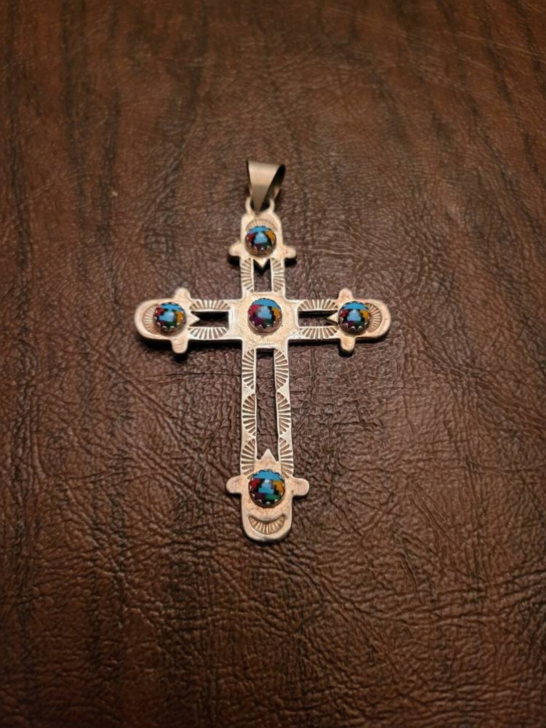 Beautiful Sterling Silver and Inlaid Cross Pendant, Signed "5*" Native ...