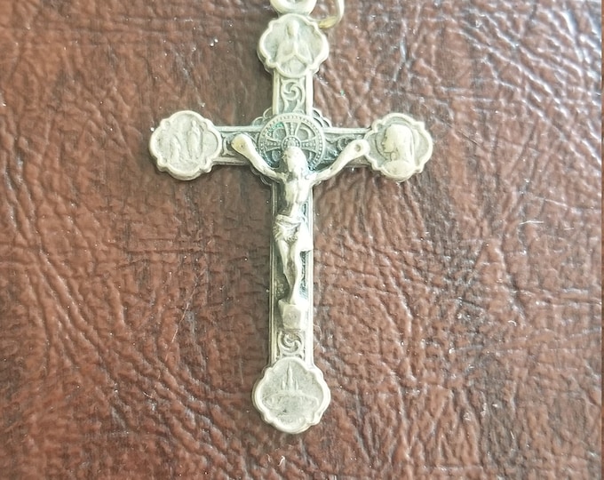 1.6" Religious Antique French Catholic Silver Plated Wooden Crucifix ...
