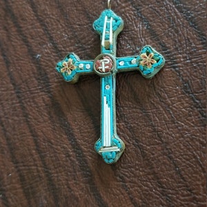 Beautiful Vintage Micro Mosaic Cross Pendant, Blue Glass Mosaic, Greek ...