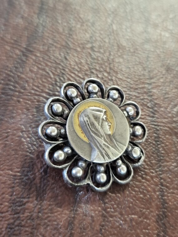 Vintage French Religious Brooch, Virgin Mary with Gol… - Gem