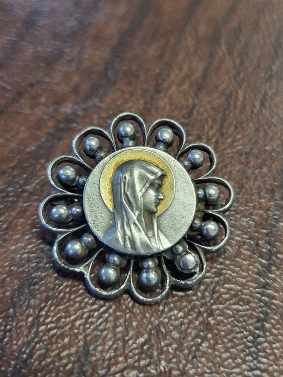 Vintage French Religious Brooch, Virgin Mary with Gol… - Gem