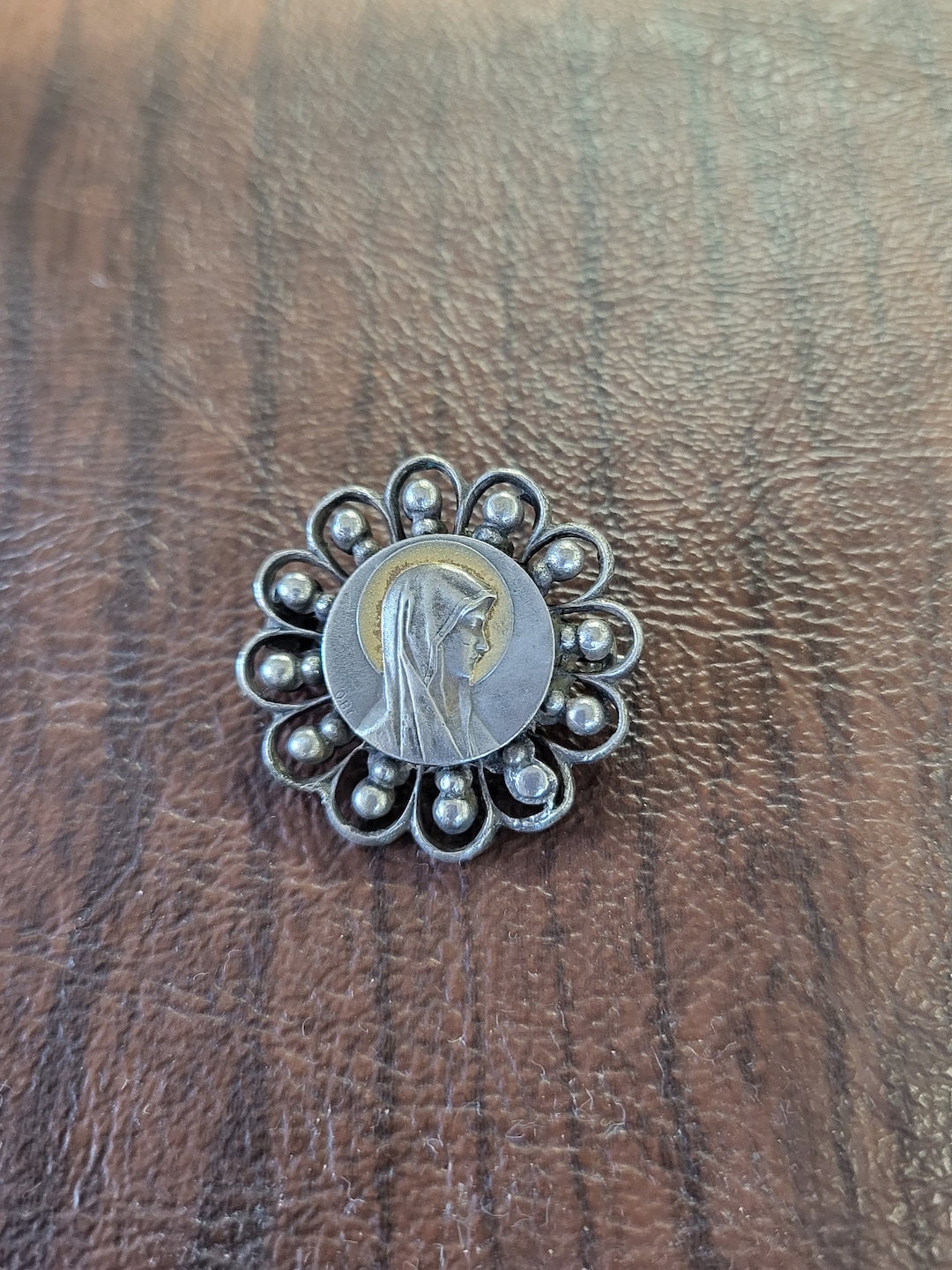 Vintage French Religious Brooch, Virgin Mary With Gold Halo Brooch ...