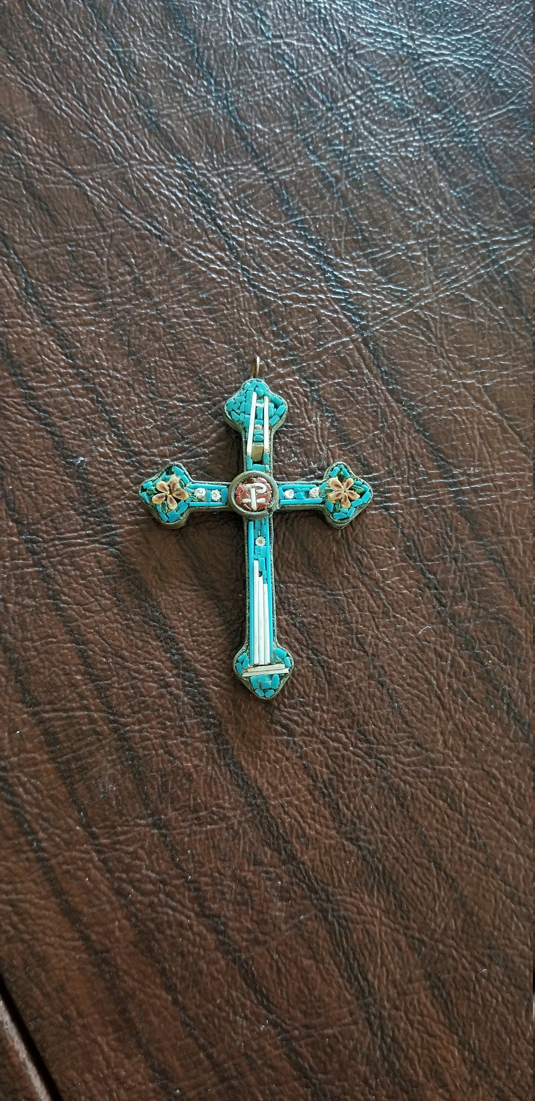 Beautiful Vintage Micro Mosaic Cross Pendant, Blue Glass Mosaic, Greek ...