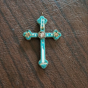 Beautiful Vintage Micro Mosaic Cross Pendant, Blue Glass Mosaic, Greek ...