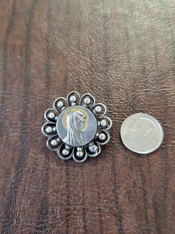 Vintage French Religious Brooch, Virgin Mary with Gol… - Gem