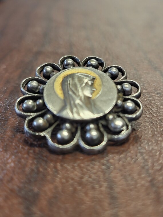 Vintage French Religious Brooch, Virgin Mary with Gol… - Gem
