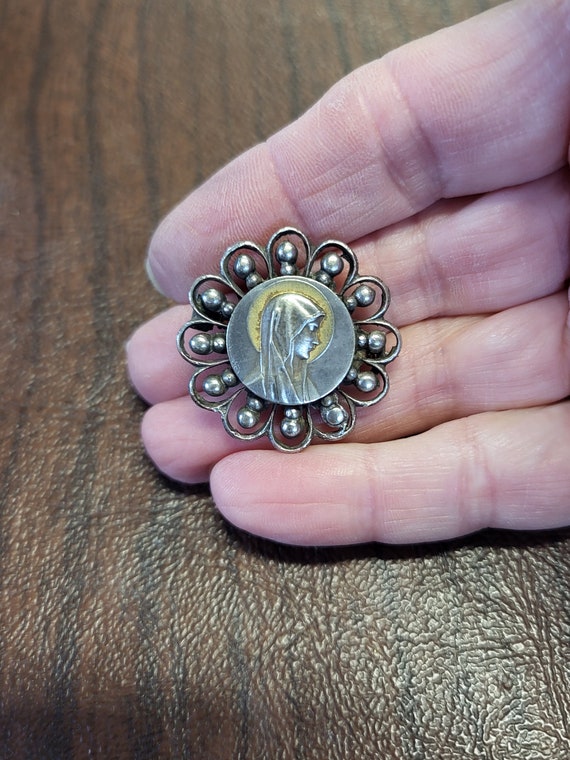 Vintage French Religious Brooch, Virgin Mary with Gol… - Gem