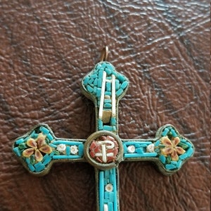 Beautiful Vintage Micro Mosaic Cross Pendant, Blue Glass Mosaic, Greek ...