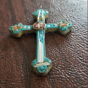 Beautiful Vintage Micro Mosaic Cross Pendant, Blue Glass Mosaic, Greek ...