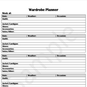 Weekly Wardrobe and Outfit Planner Template *printable* - Etsy