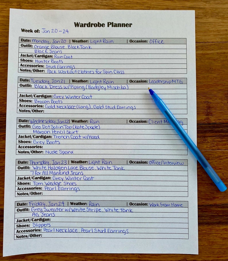 Weekly Wardrobe and Outfit Planner Template *printable* - Etsy