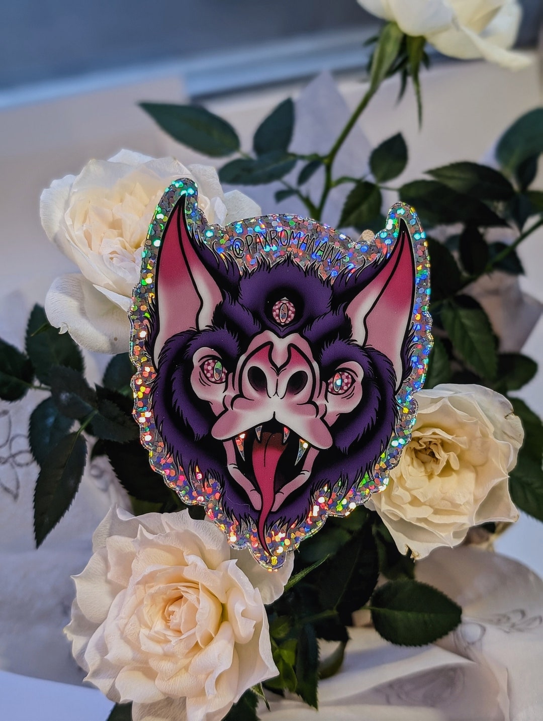 Neo Traditional Three Inch Third Eye Bat Glitter Sticker - Etsy