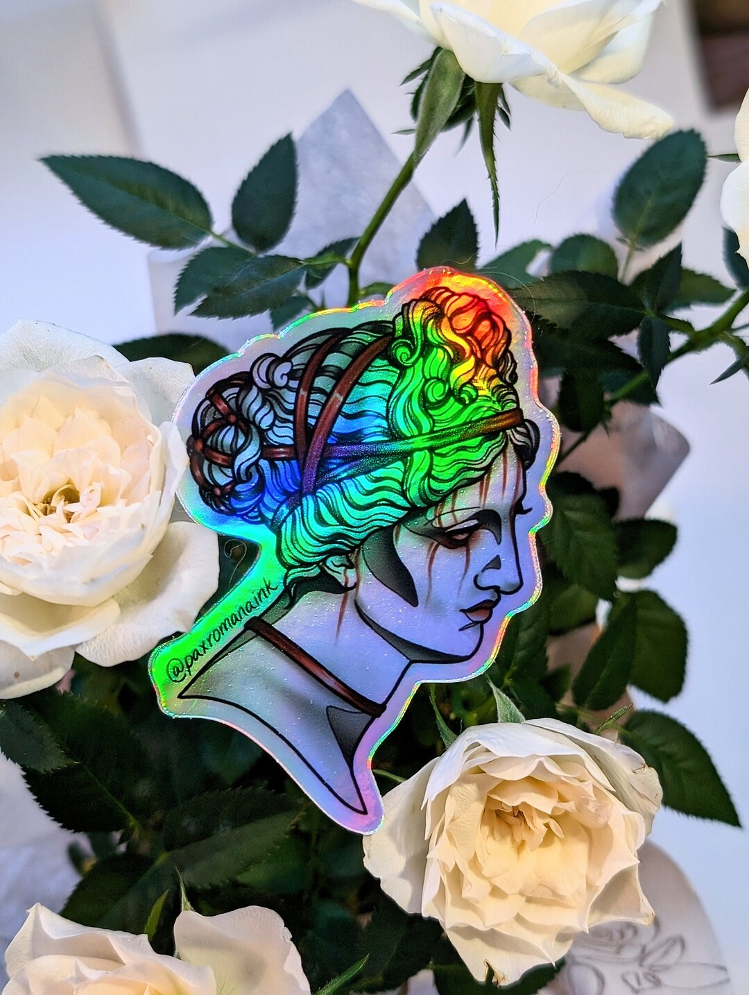 Girl With the Ribbon Statue Head Three Inch Holographic Sticker - Etsy