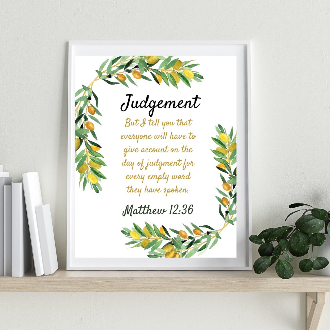 Matthew 12:36 Printable Wall Art With Olive Branch , 8x10 Christian ...
