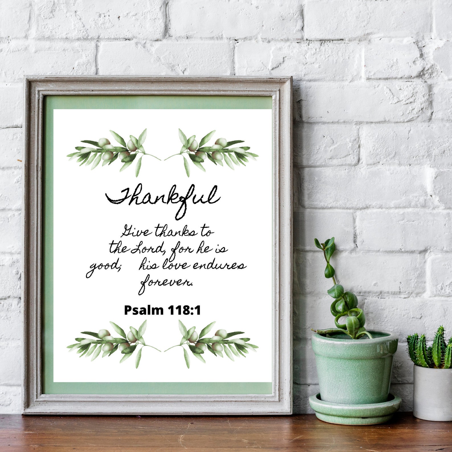 Psalm 118:1 Printable Wall Art With Olive Branch, 8x10 Christian Bible ...