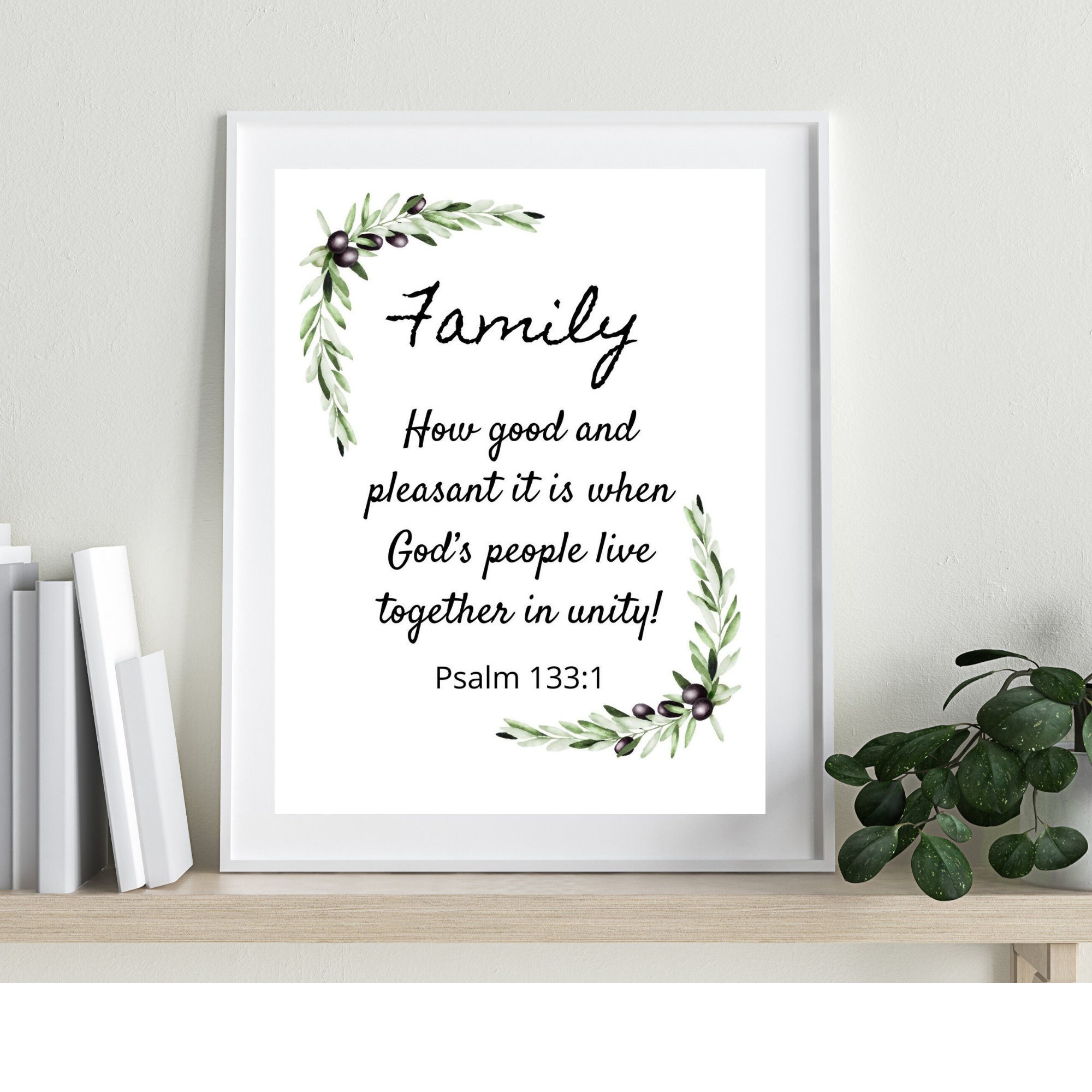 Psalm 133:1 Printable Wall Art With Olive Branch , 8x10 Christian Bible ...