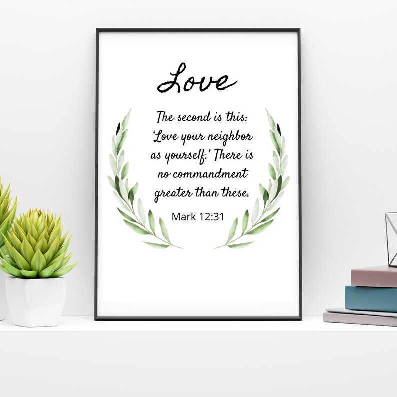 Mark 12:31 Printable Wall Art With Olive Branch , 8x10 Christian Bible ...