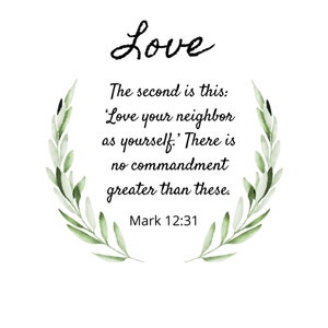 Mark 12:31 Printable Wall Art With Olive Branch , 8x10 Christian Bible ...