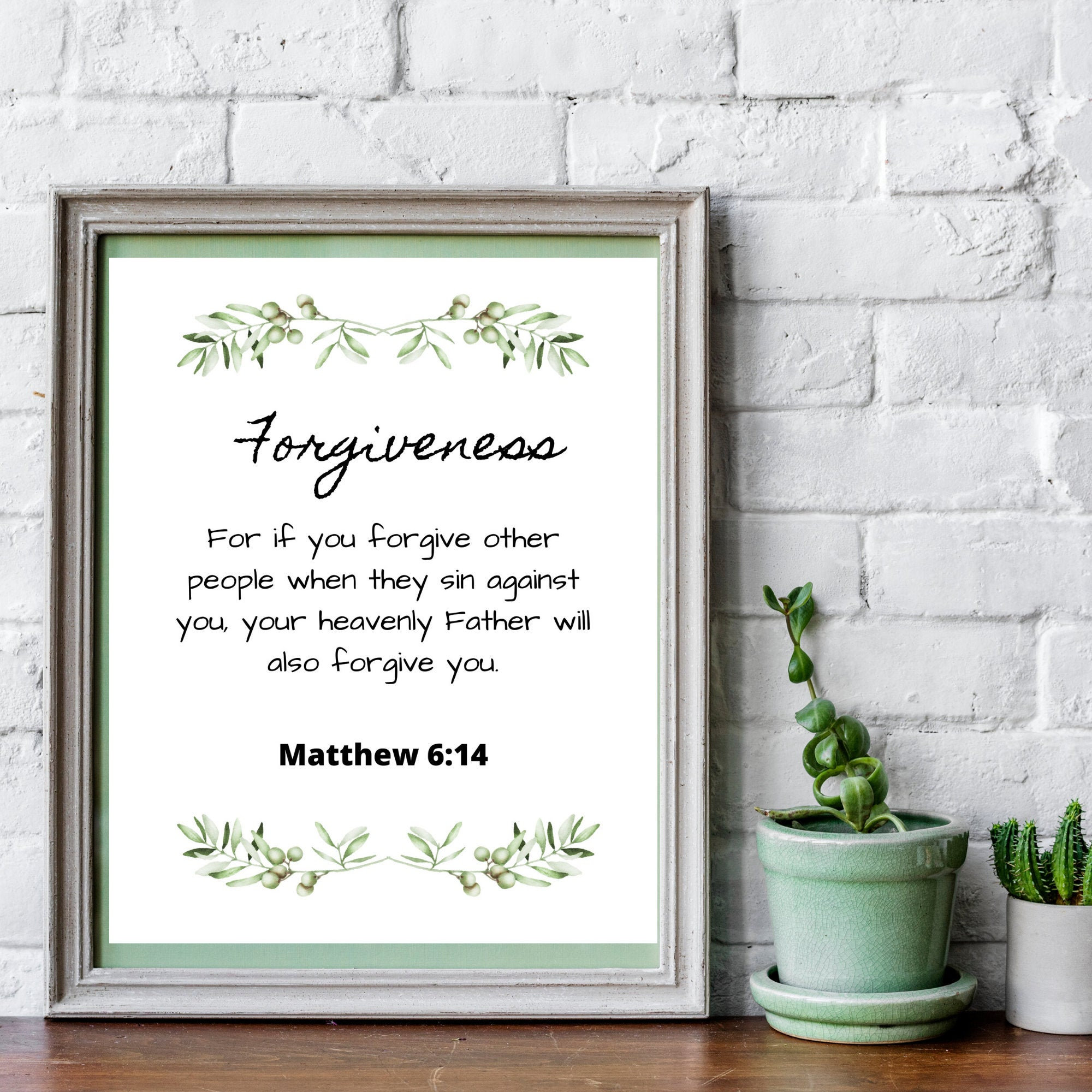 Matthew 6:14 Printable Wall Art With Olive Branch, 8x10 Christian Bible ...
