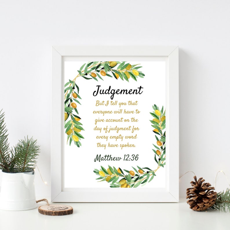 Matthew 12:36 Printable Wall Art With Olive Branch , 8x10 Christian ...